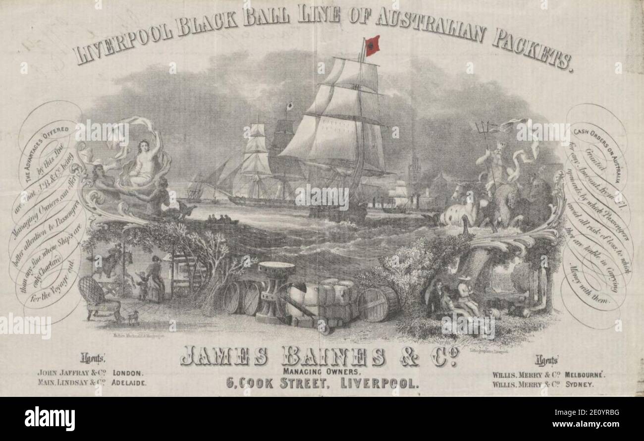 Liverpool Black Ball Line Of Australian Packets letter head Stock Photo ...