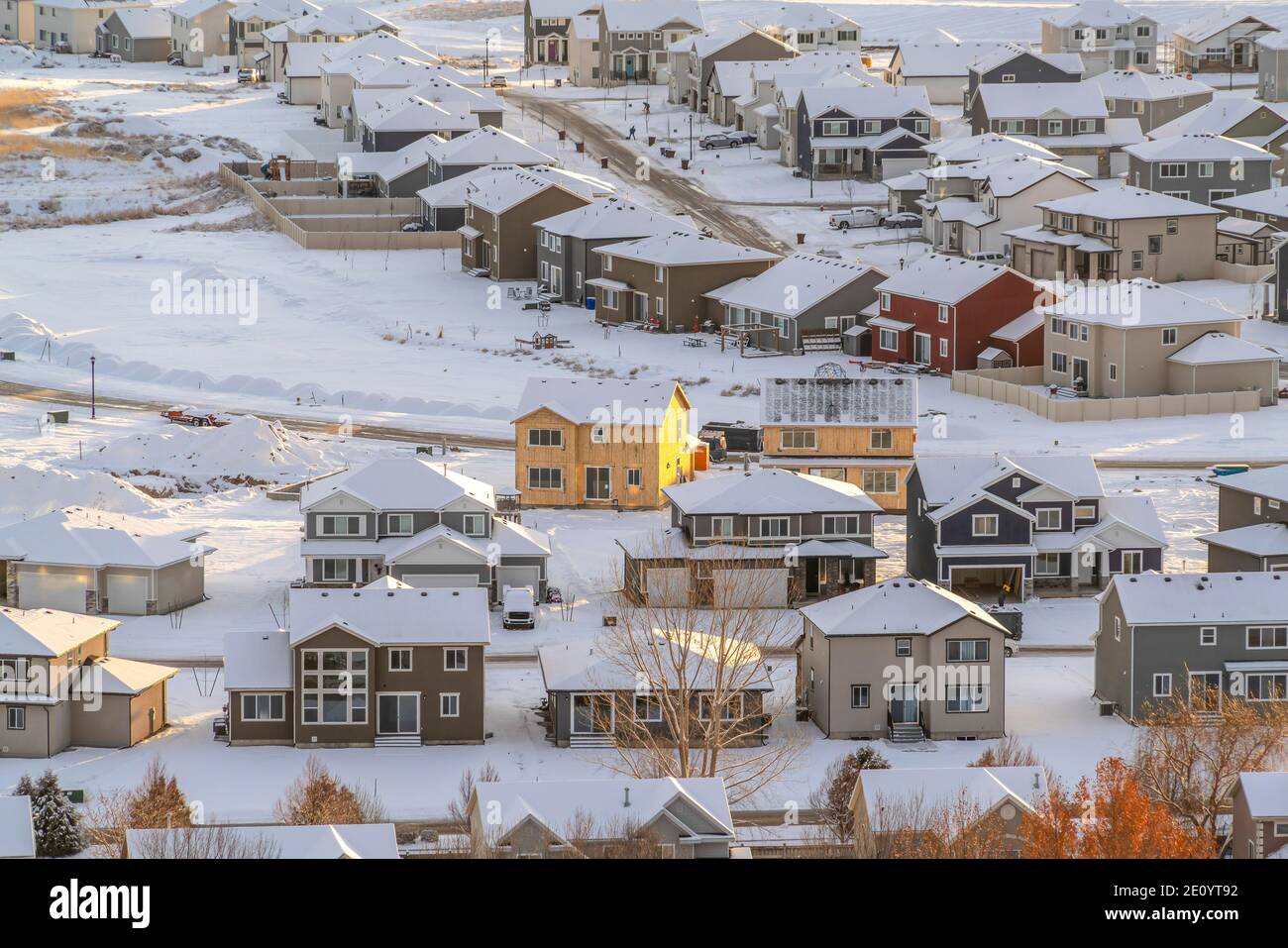 Houses and roads of a residential neighborhood in the valley on a ...