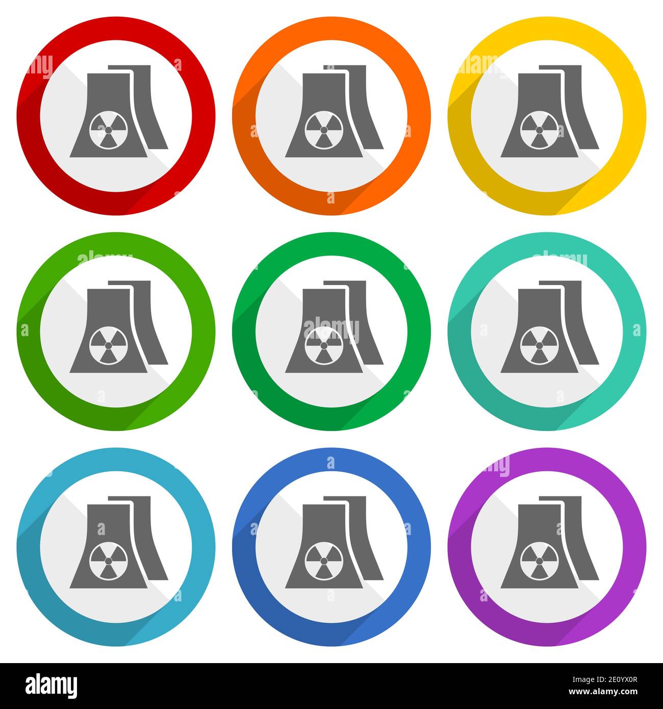 Nuclear power plant vector icons, set of colorful flat design buttons ...