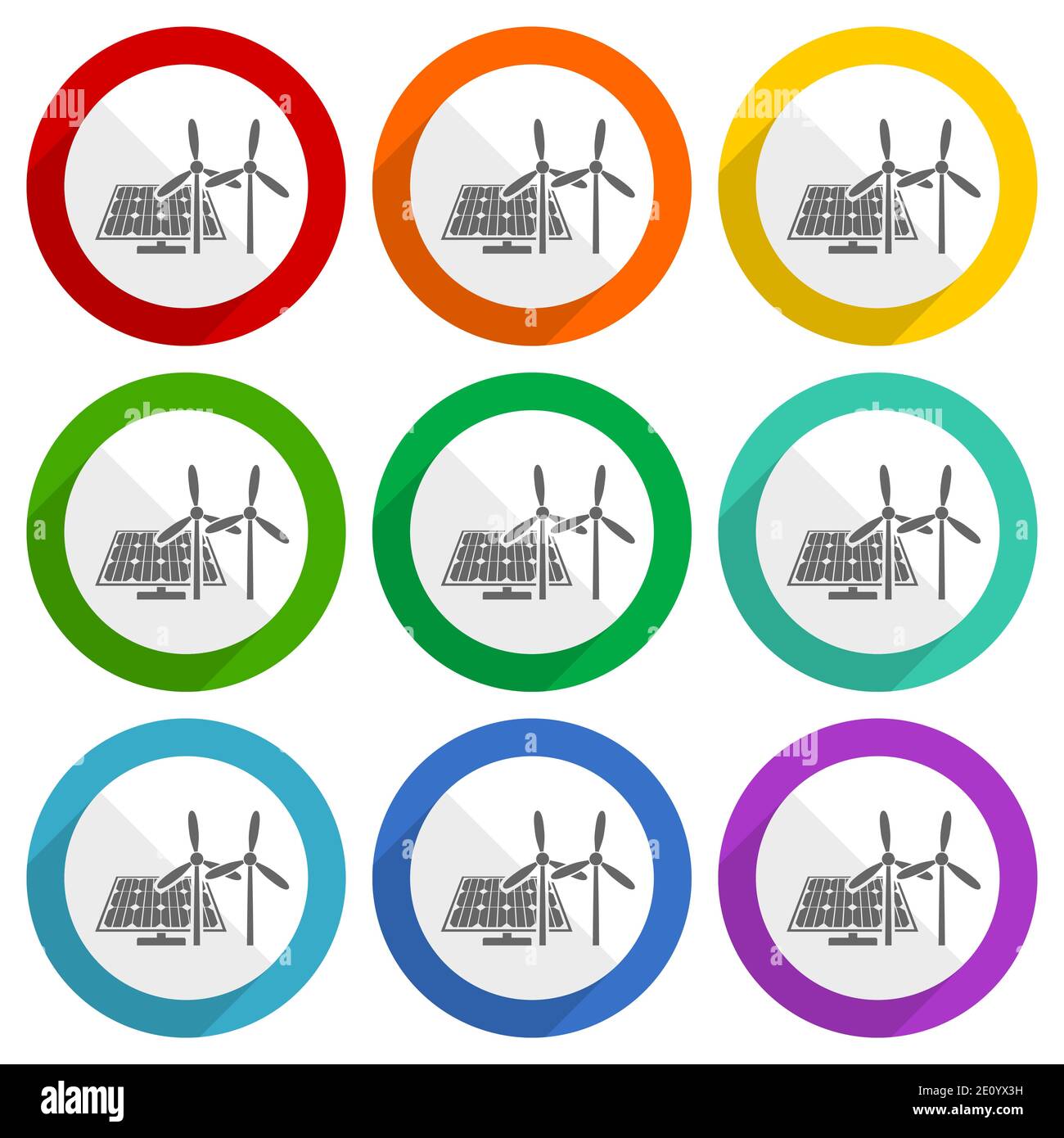 Wind and solar energy, renewables vector icons, flat design colorful ...