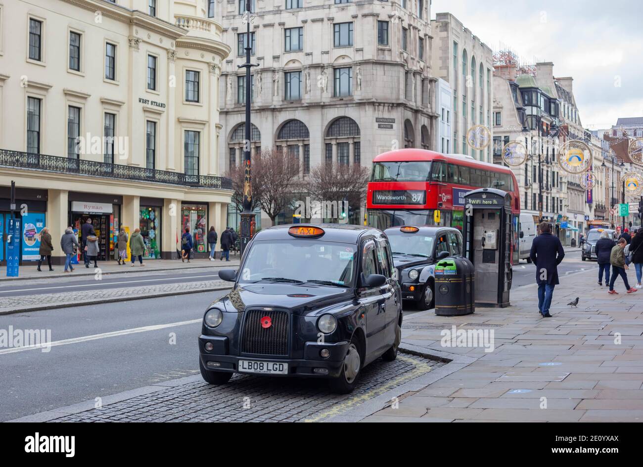Roadside view towards the Strand, London, Britain,December 2020 Stock ...