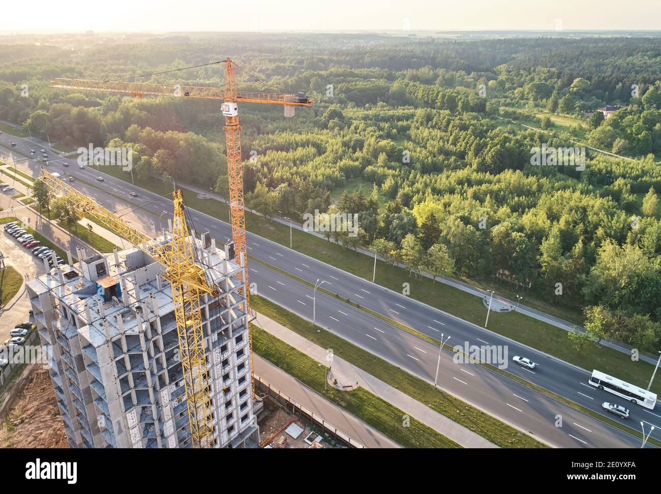 Building house in green area aerial drone top view Stock Photo - Alamy