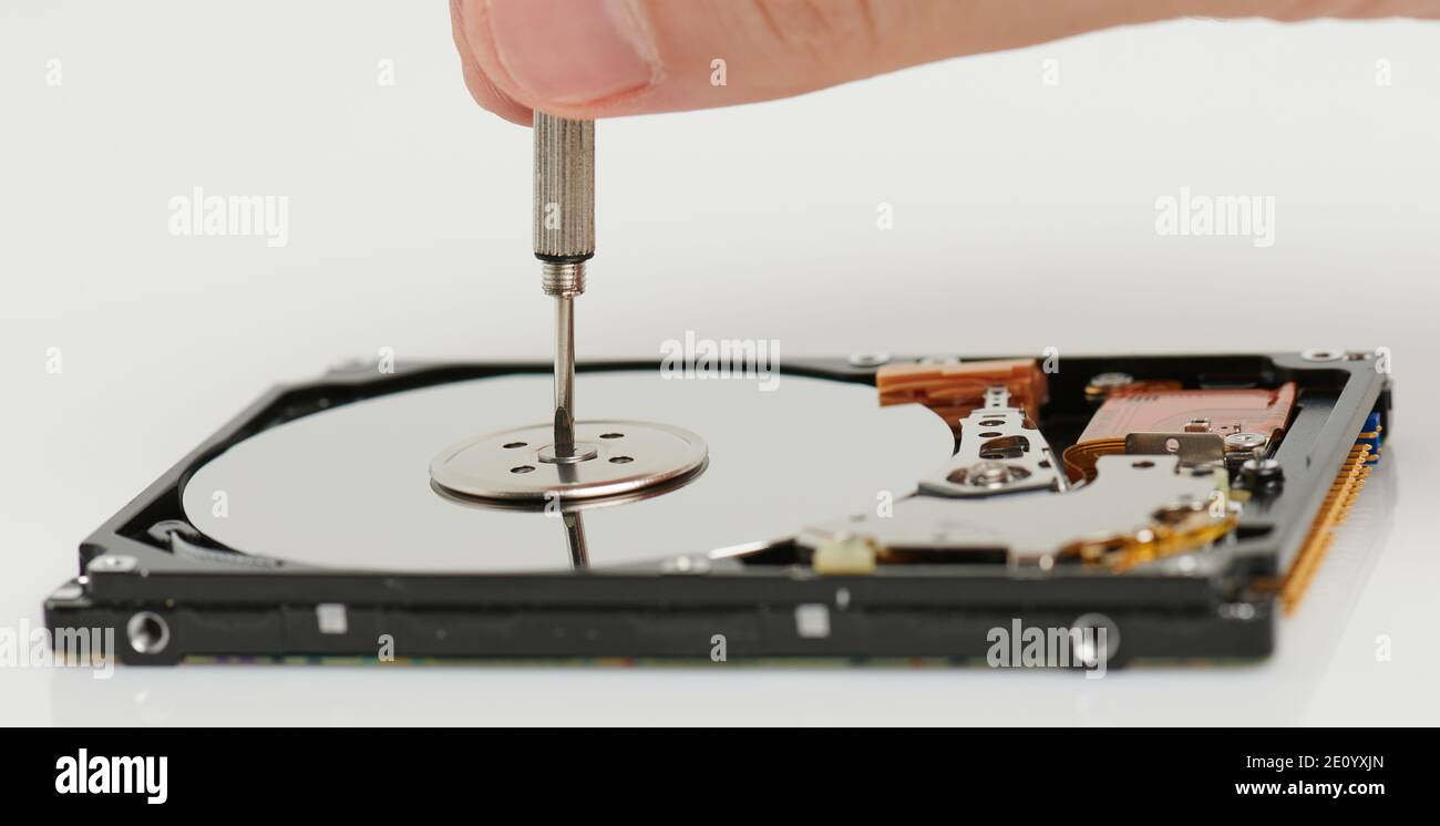 Metal hard drive parts macro close up view isolated Stock Photo - Alamy