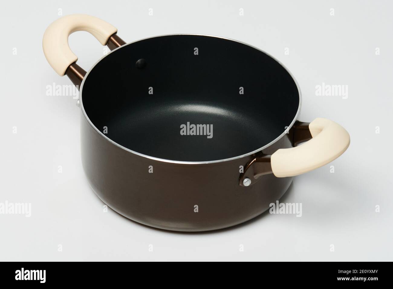 Brown metal cooking pot side view isolated on white background Stock ...