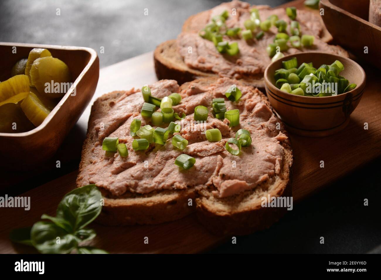 Chicken or goose liver pate sandwiches on a plate Stock Photo - Alamy