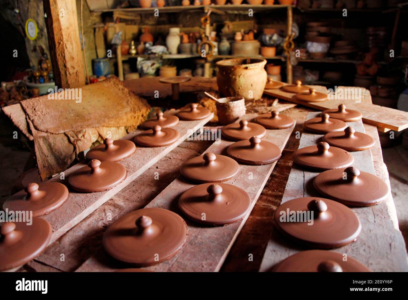 Traditional clay pot making. Handmade items. Pottery workshop Stock ...