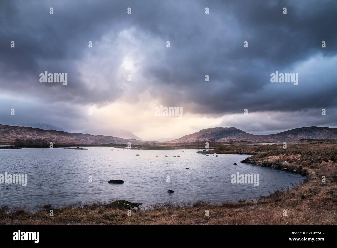 Epic landscape image of Loch Ba on Rannoch Moor in Scottish Highlands ...