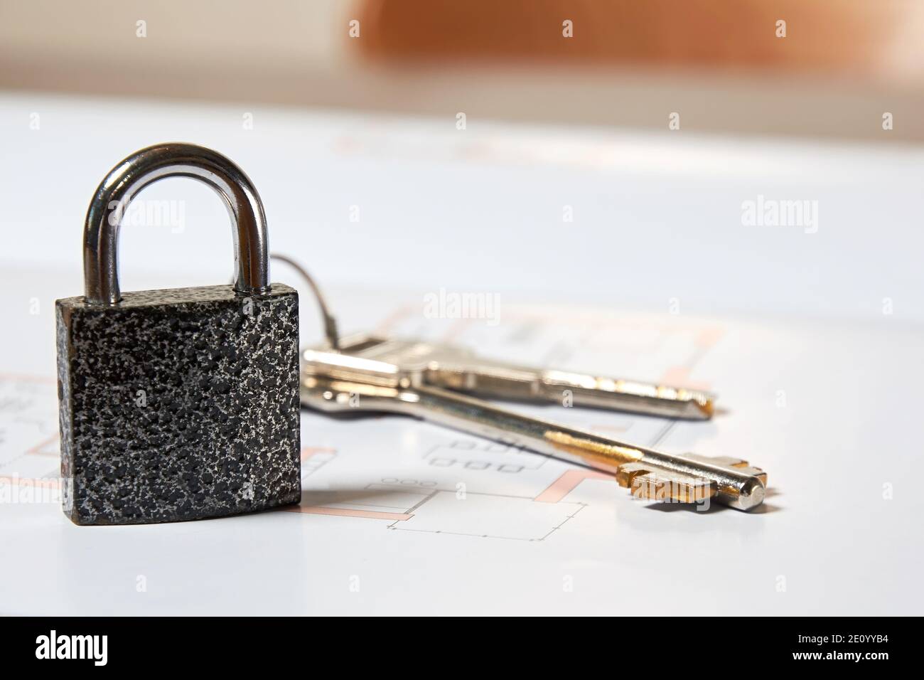 Concept of property sales and real estate deals. Metallic lock and keys ...