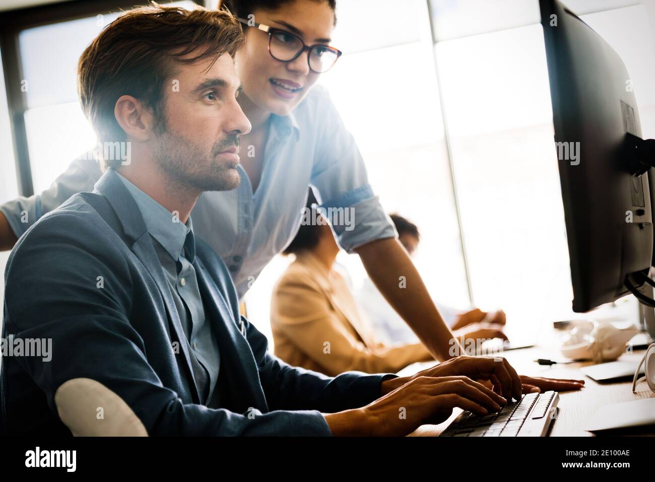 Startup business people group of programmer working as team to find ...