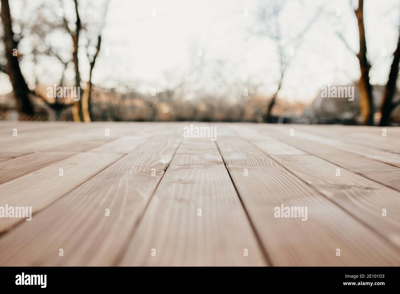 View from wooden brown terrace in the winter Stock Photo - Alamy