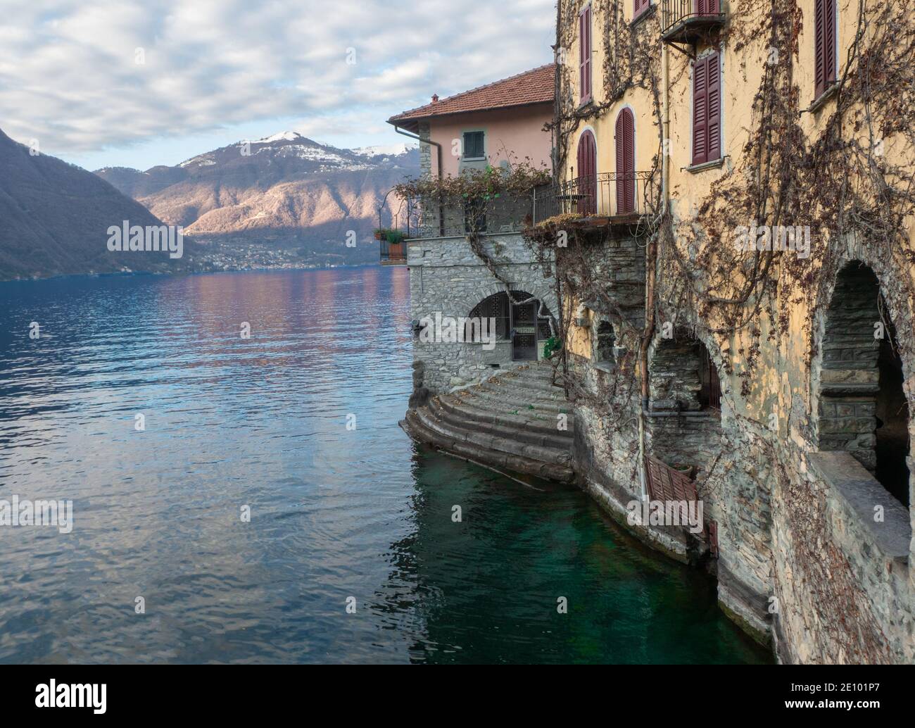 Nesso, small and picturesque village with ancient buildings overlooking ...