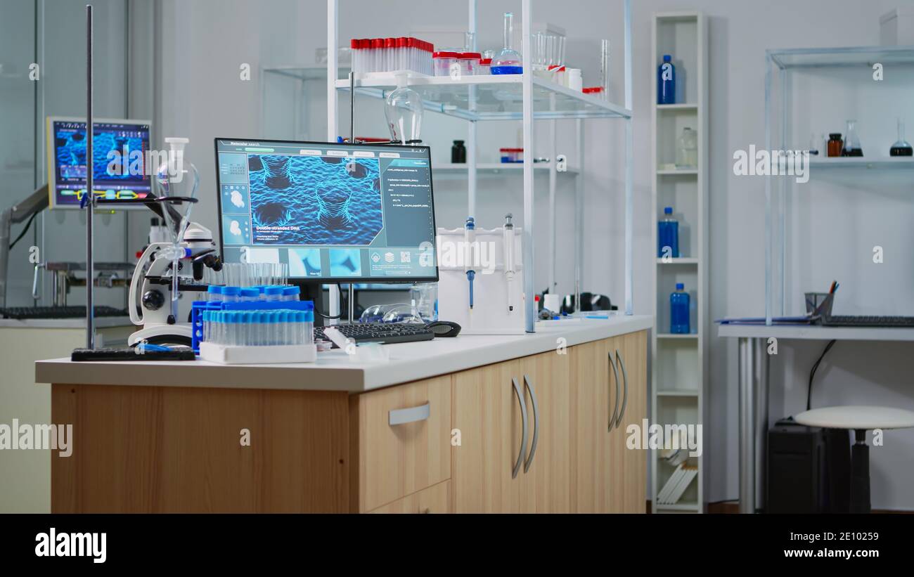 Interior of empty science laboratory with modern equipment prepared for ...