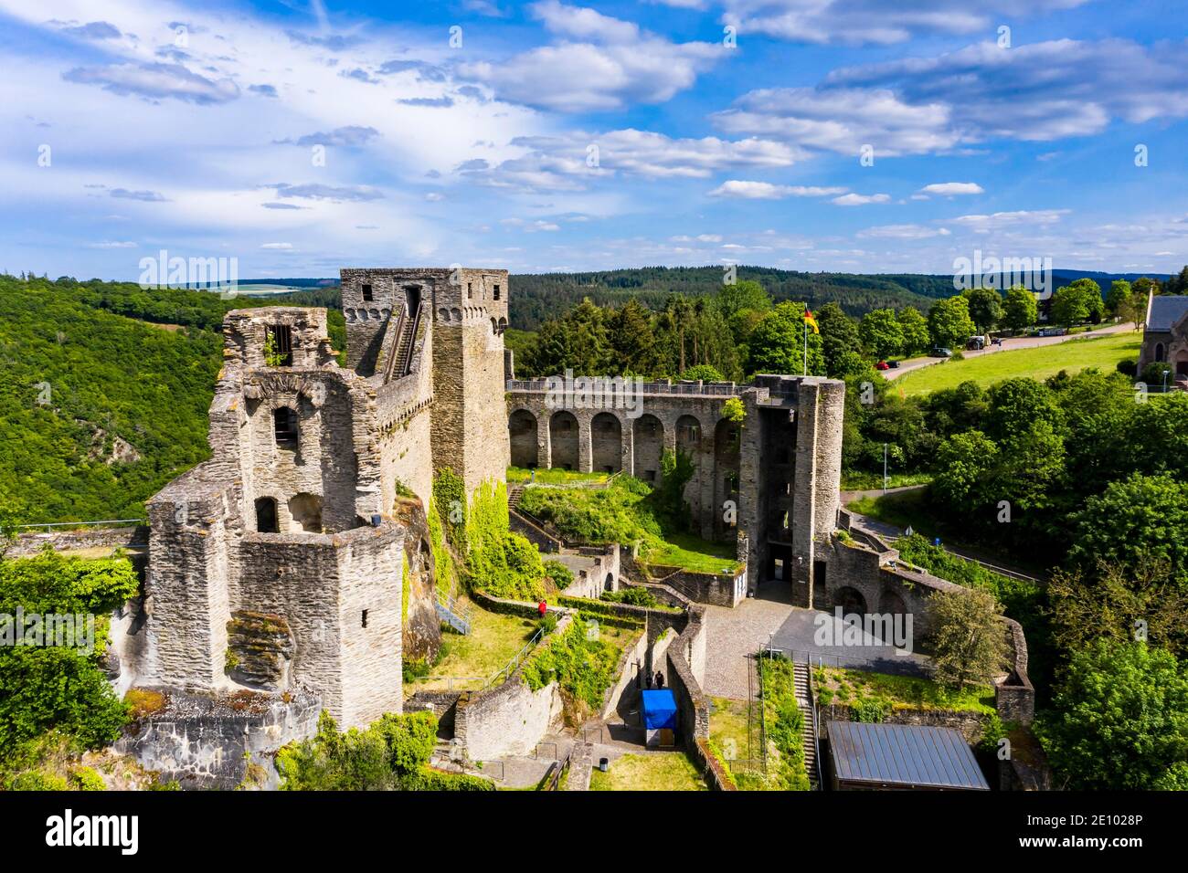 Aerial view of Hohenstein Castle, Felsenburg, Bad Schwalbach, Rheingau ...