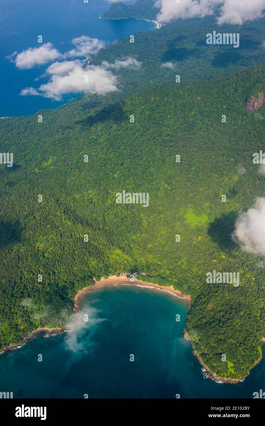 Aerial of the Unesco Biosphere reserve, Principe, Sao Tome and Principe ...