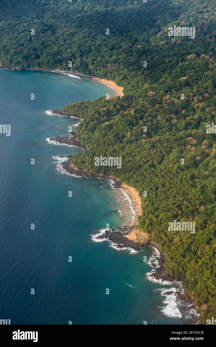 Aerial of the Unesco Biosphere reserve, Principe, Sao Tome and Principe ...