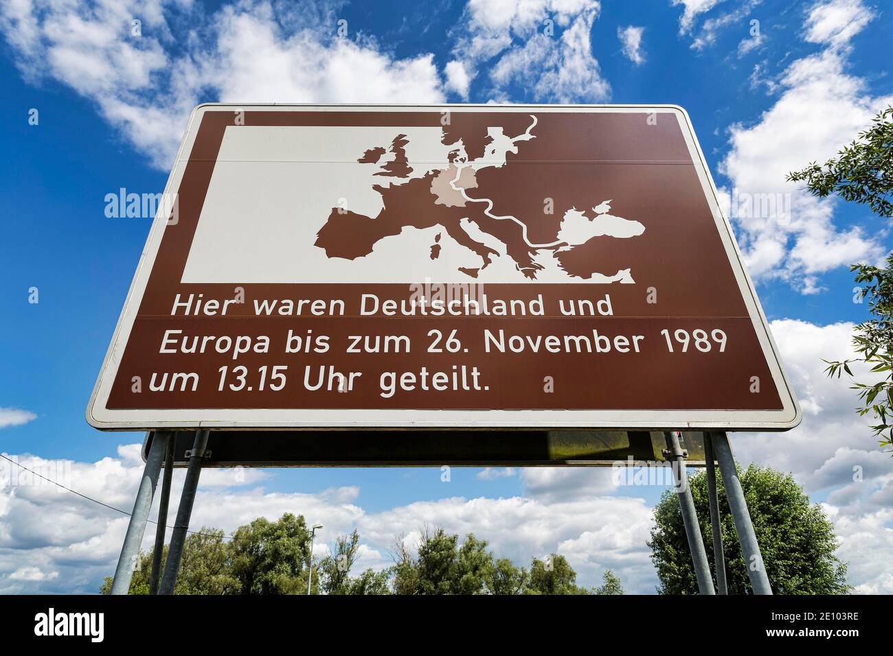 Sign commemorating the division of Germany, former inner-German border ...