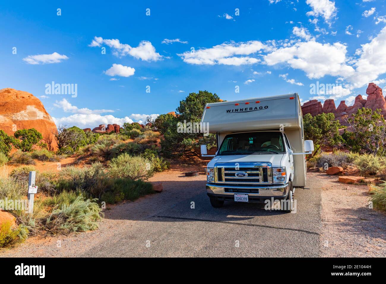 Motorhome in front of rock scenery, Devils Garden Campground, Arches ...