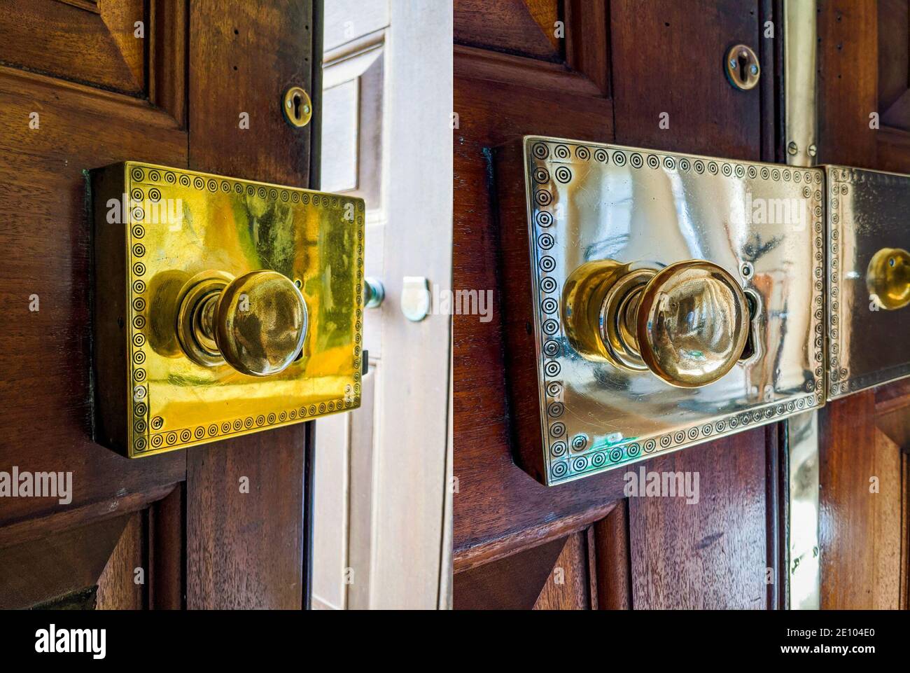 Before and after image showing the polished door lock on the main door ...
