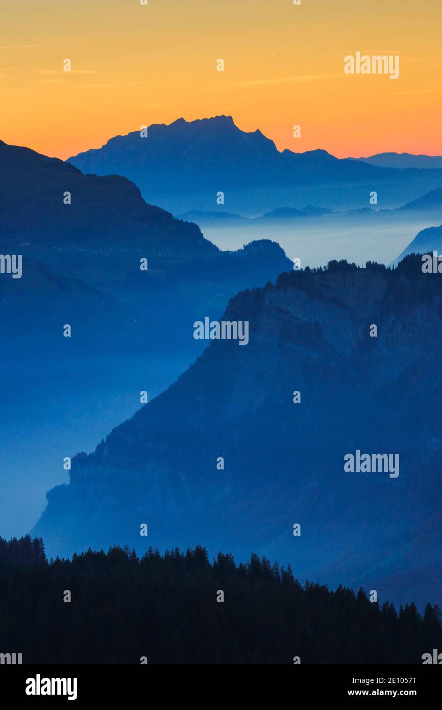 View over the Muota valley with Pilatus, Schwyz, Switzerland, Europe ...