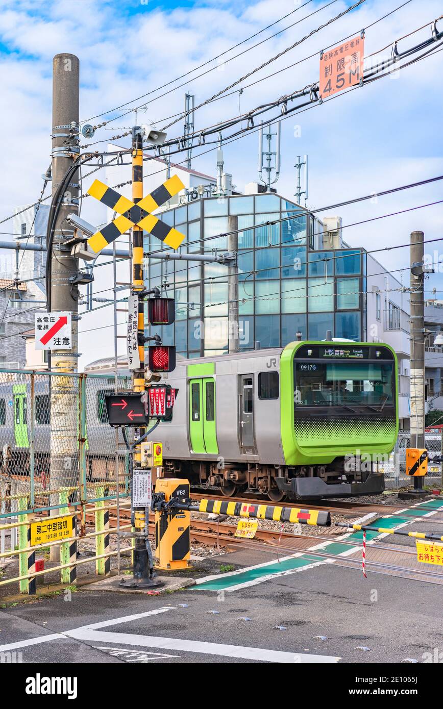 tokyo, japan - december 06 2020: Japan Railway train passing over the ...