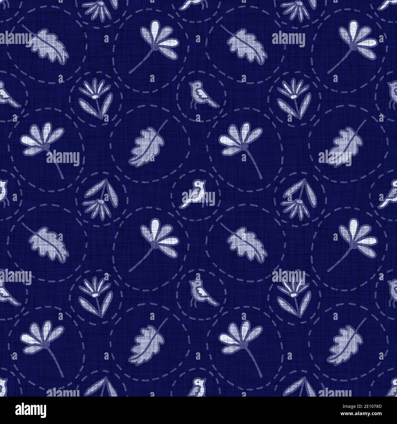 Indigo blue flower block print dyed linen texture background. Seamless ...