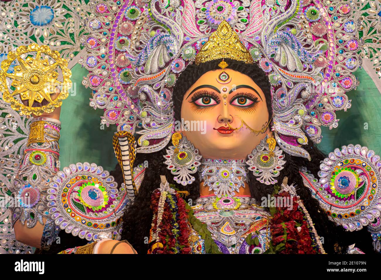 Picture of goddess Jagadhatri idol decorated Puja pandal, shot at ...