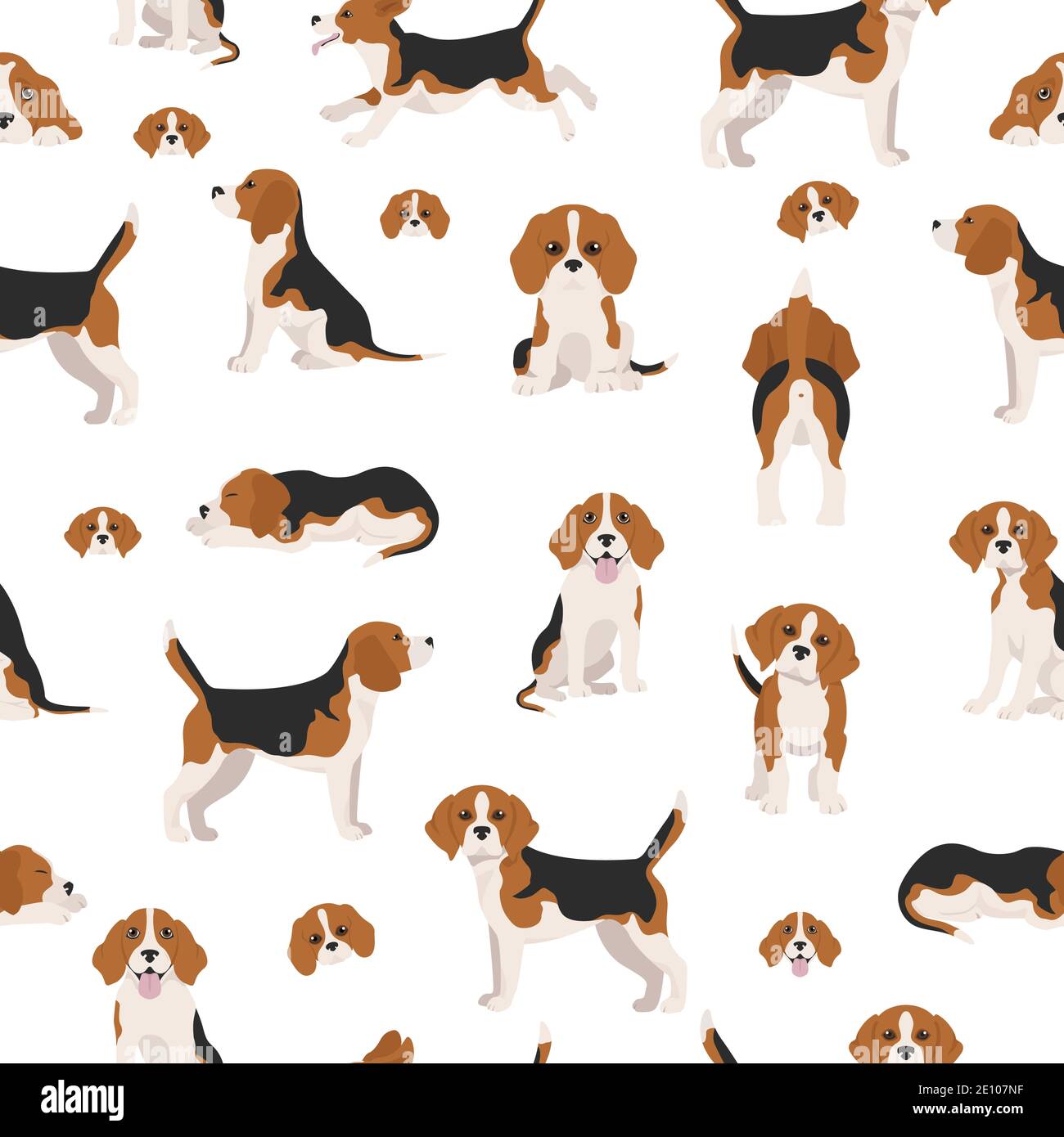 Beagle seamless pattern. Different poses, Beagle puppy. Vector ...