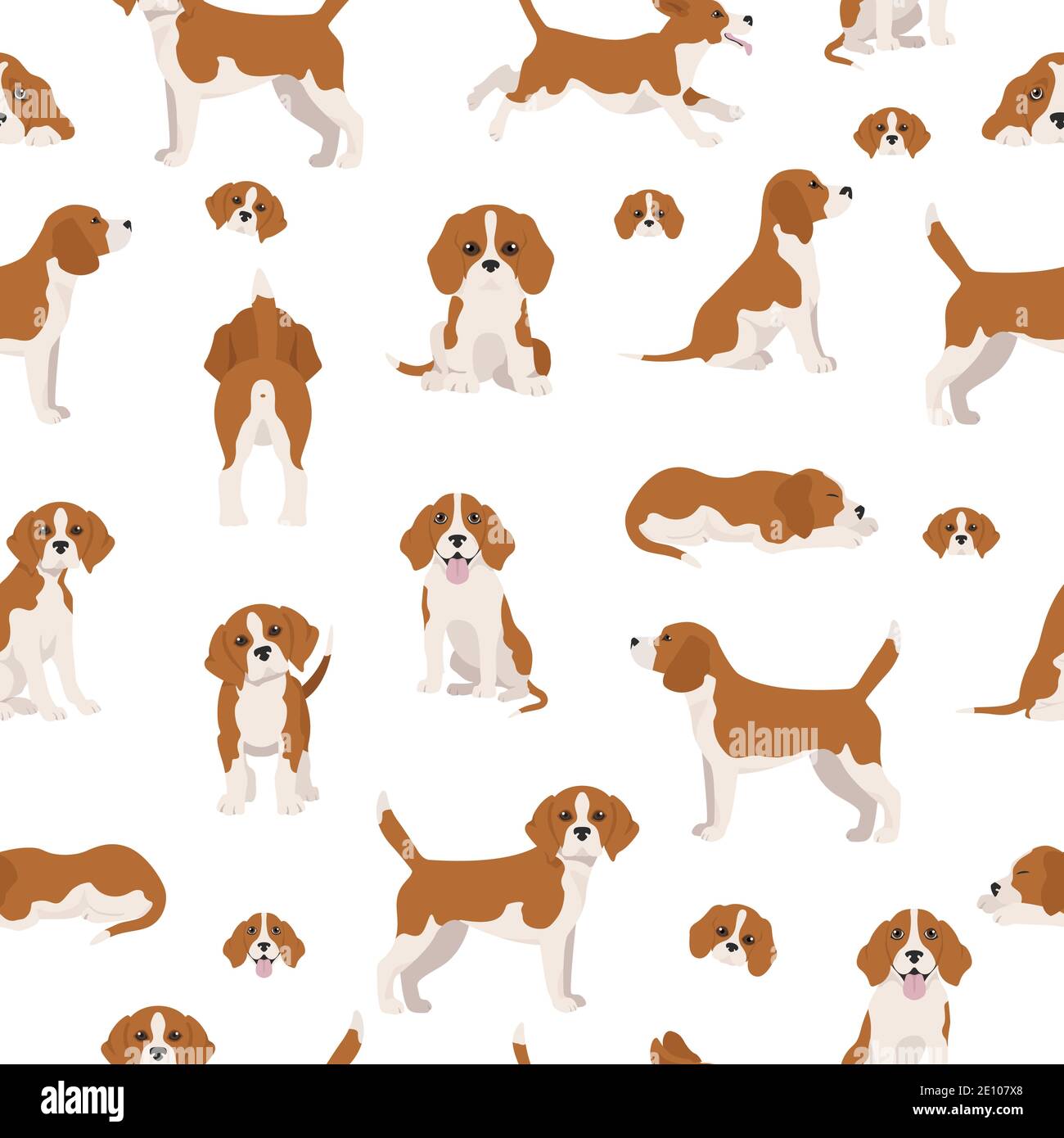 Beagle seamless pattern. Different poses, Beagle puppy. Vector ...
