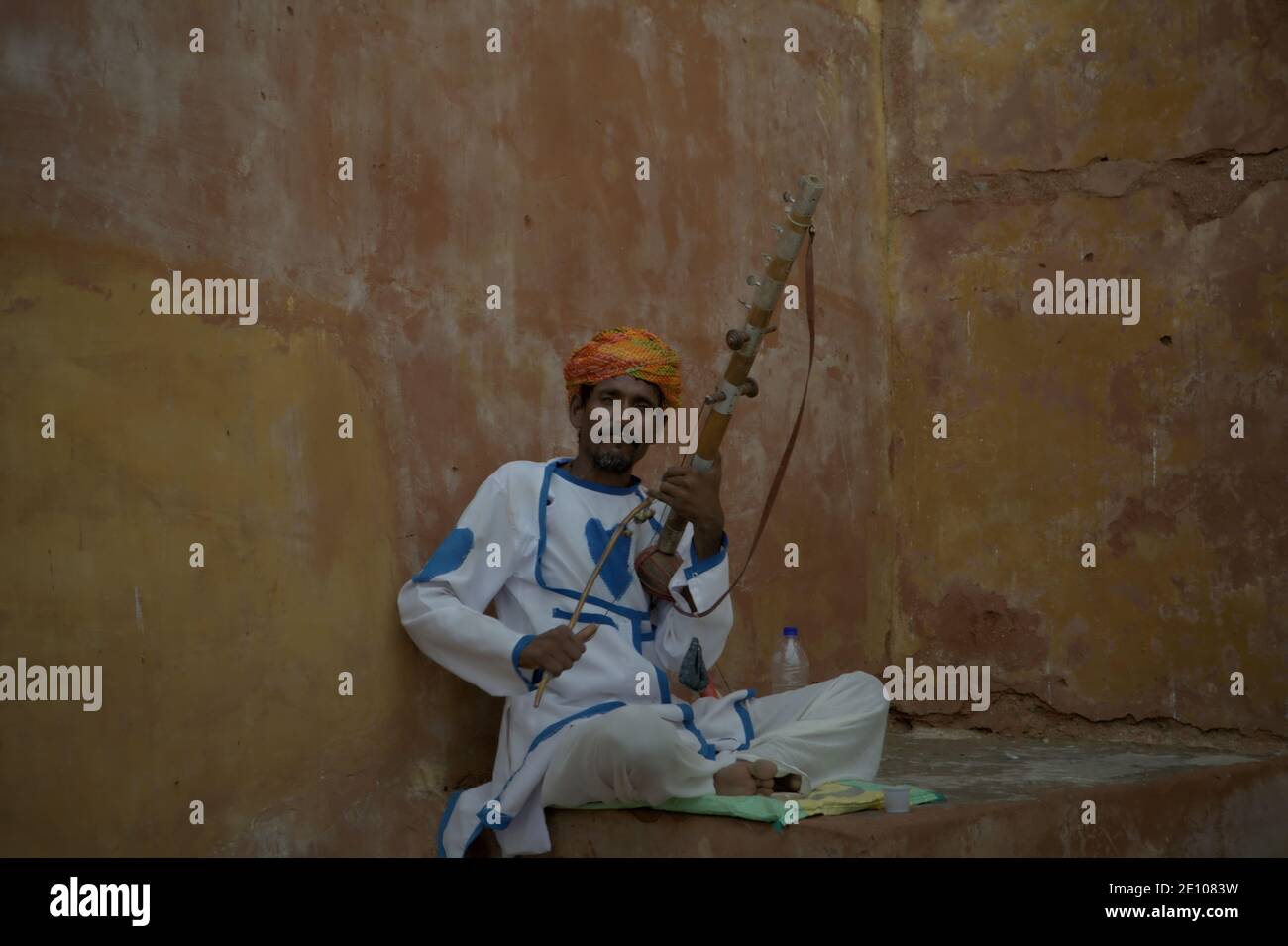 A musician playing ravanahatha—a Rajasthani traditional stringed, bowed ...