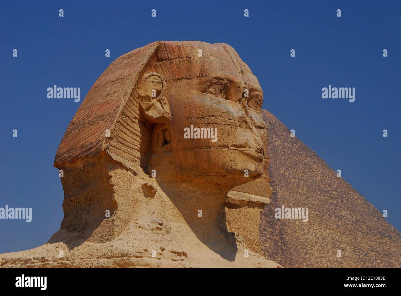 sphinx head in egypt with blue sky view details Stock Photo - Alamy