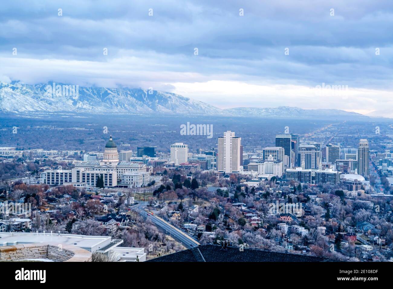 Utah State Capital Building and skyscrapers on an aerial view of Salt ...