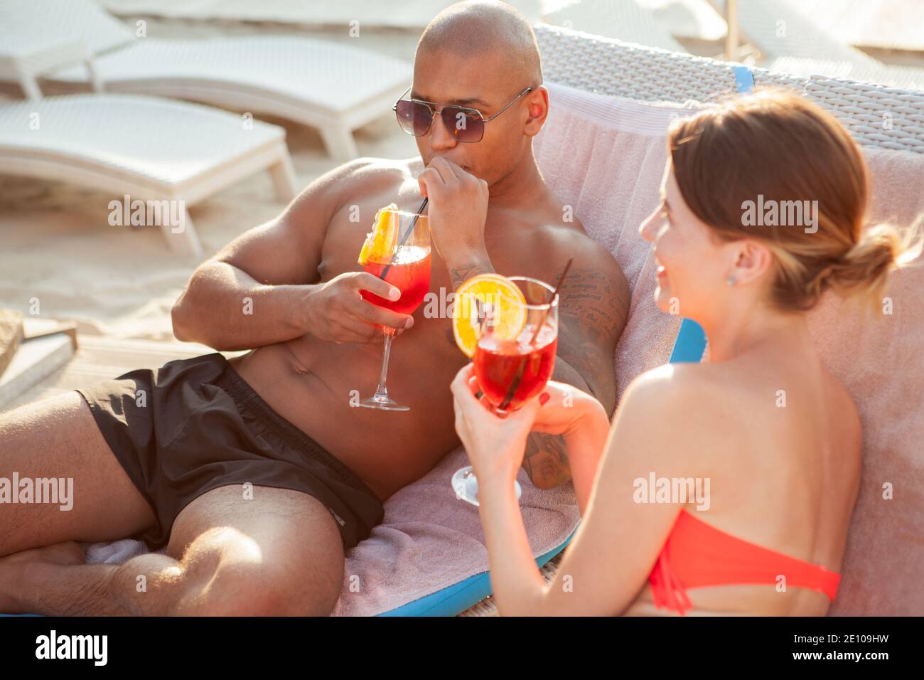 Young couple romantic swim together hi-res stock photography and images - Alamy