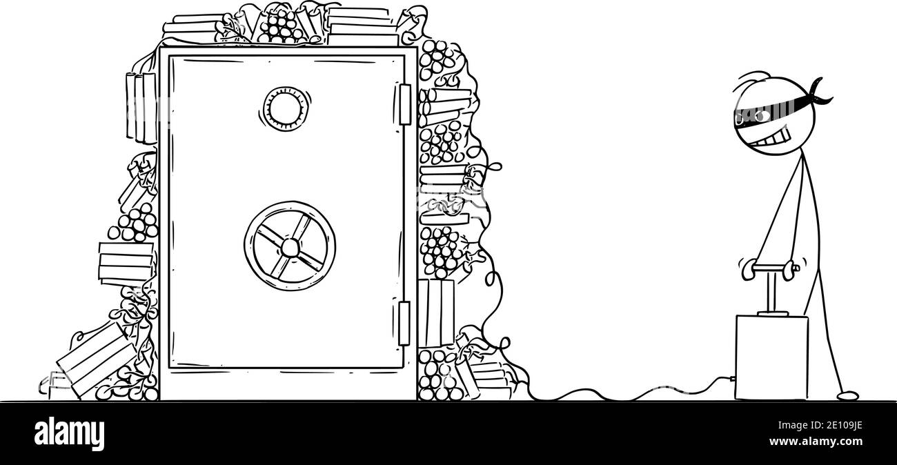 Vector cartoon stick figure illustration of robber with mask ready to ...