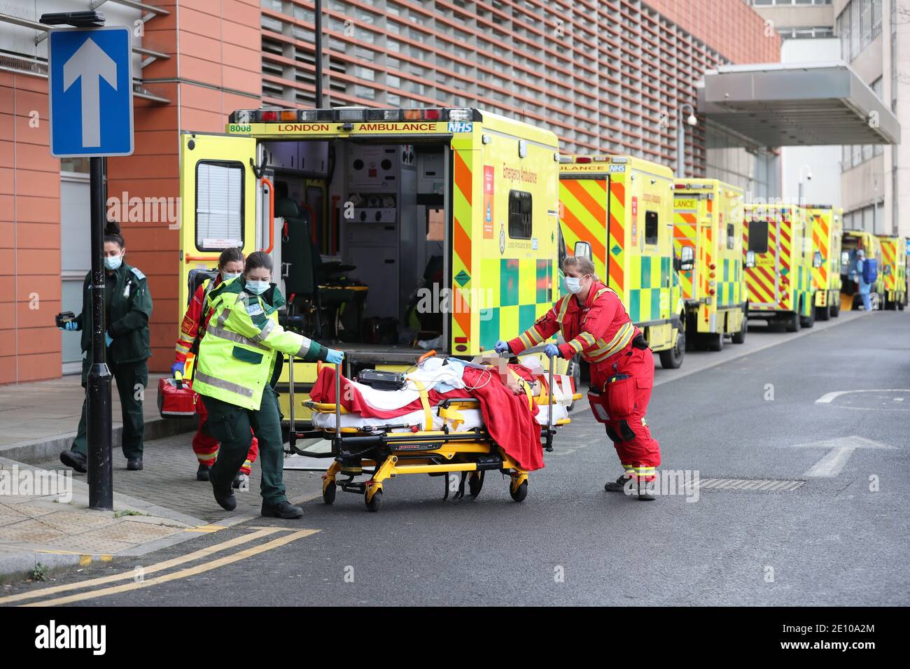 IMAGE PIXELLATED BY PA PICTURE DESK An ambulance drops off a patient at ...