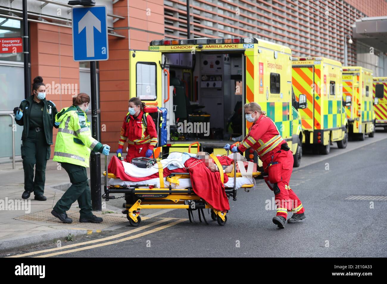 IMAGE PIXELLATED BY PA PICTURE DESK An ambulance drops off a patient at ...