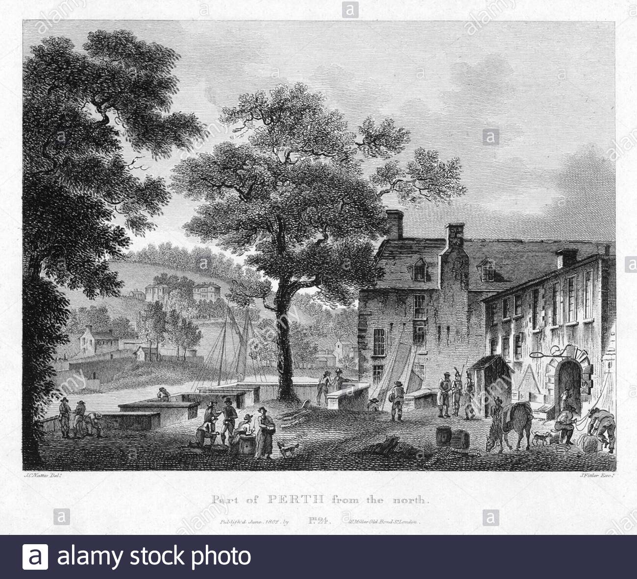 Perth from the North, Scotland, vintage engraving from 1804 Stock Photo ...