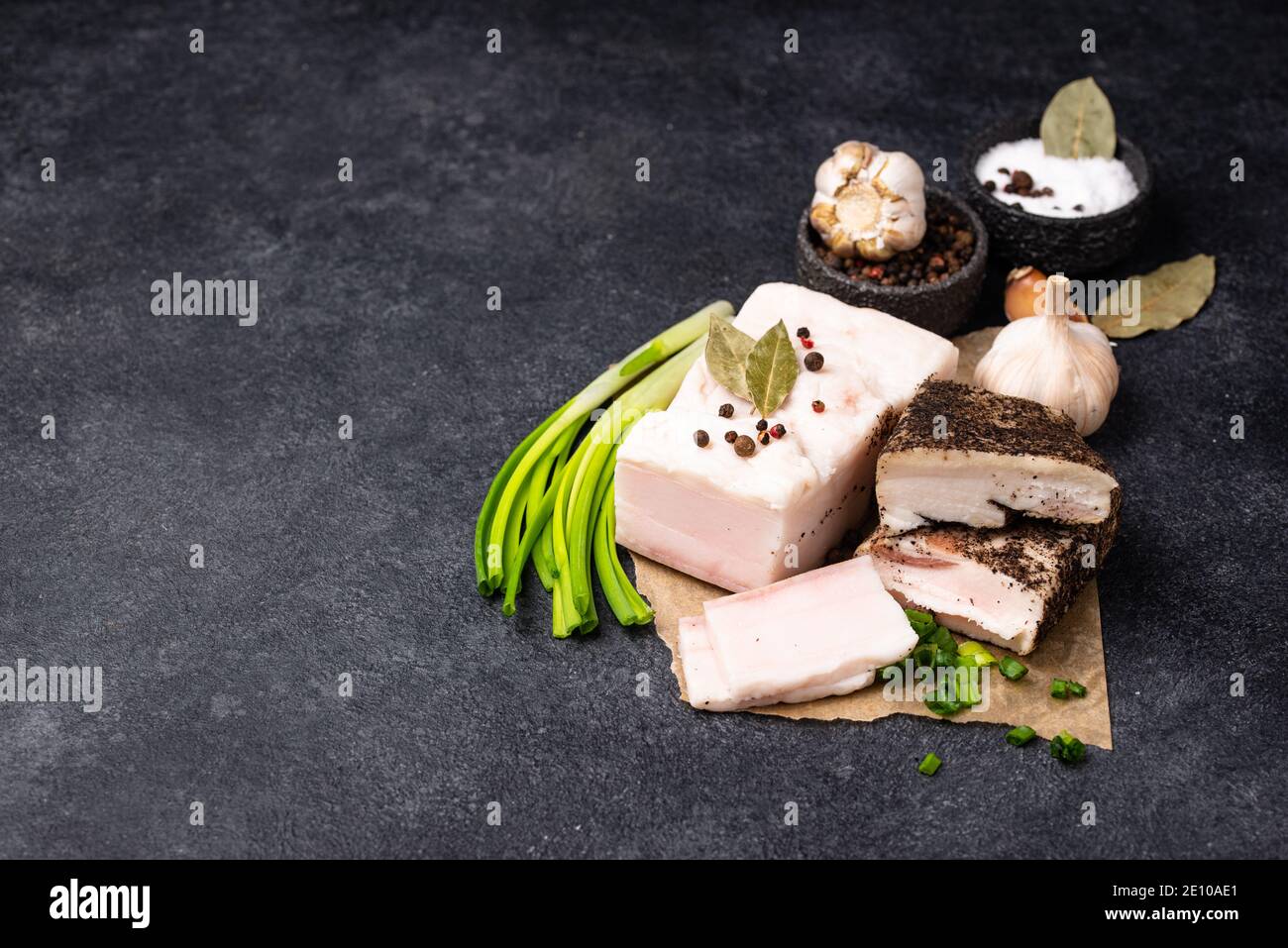 Salty pork lard with garlic Stock Photo - Alamy