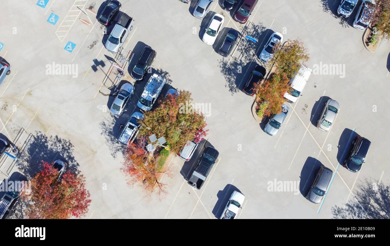 Top view busy parking lot with disable parking signs priority at ...