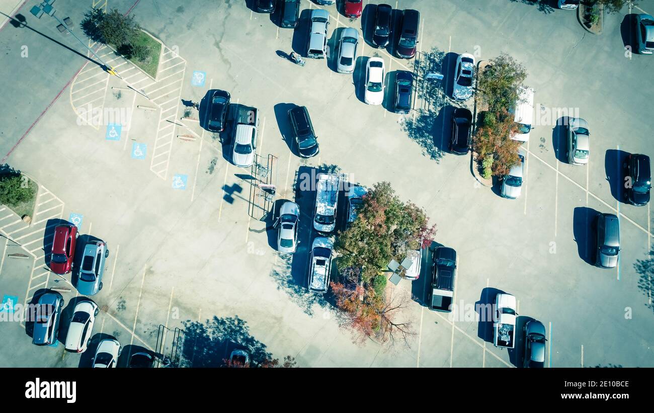 Top view busy parking lot with disable parking signs priority at ...