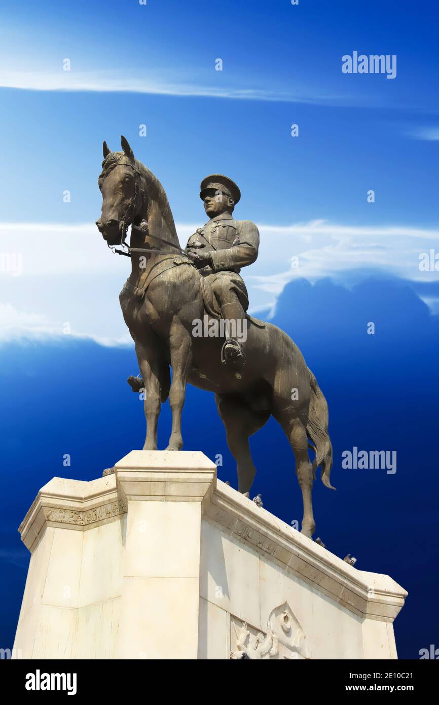 The statue of Ataturk and national flags of modern Turkey in Ulus ...