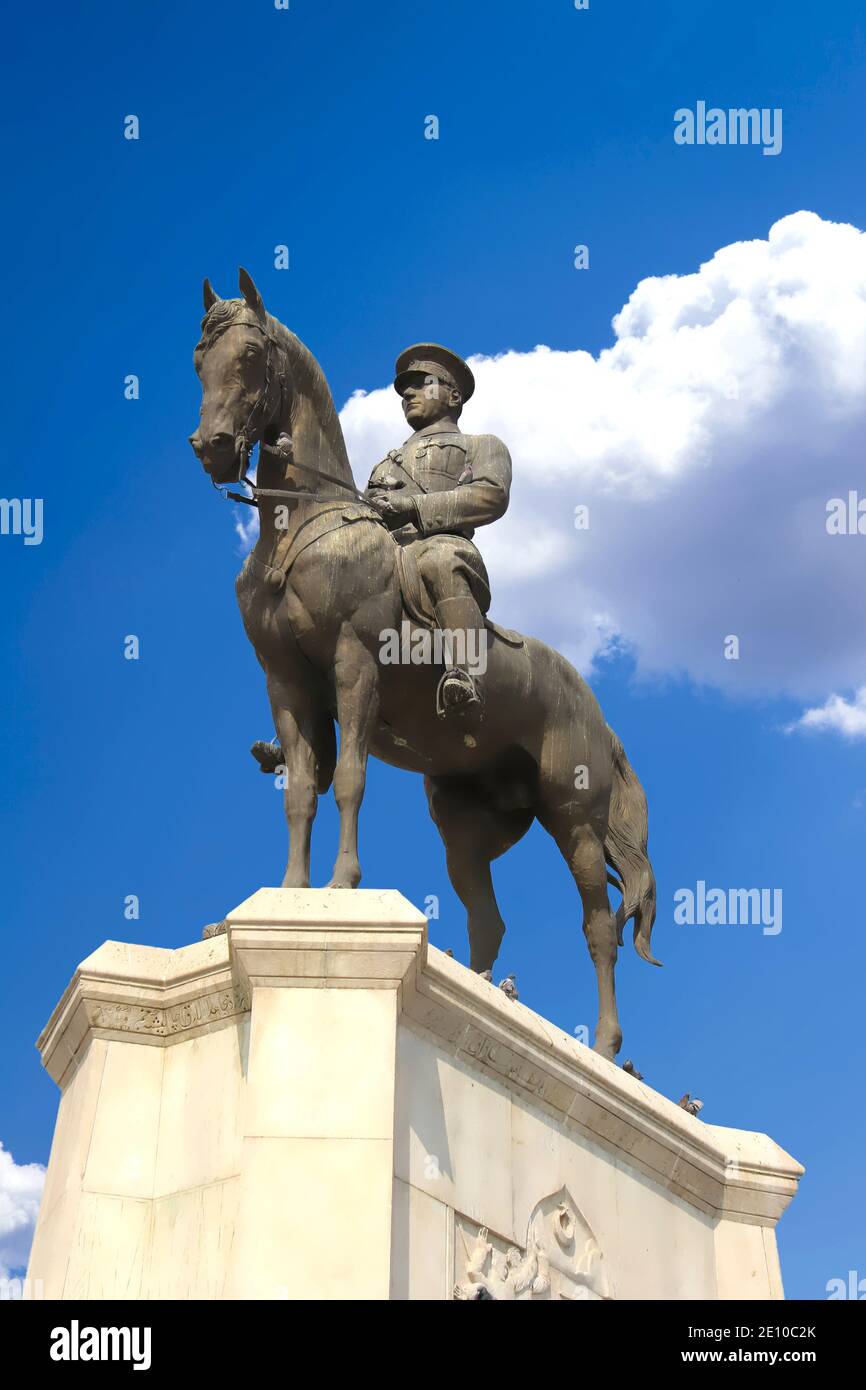 The statue of Ataturk and national flags of modern Turkey in Ulus ...