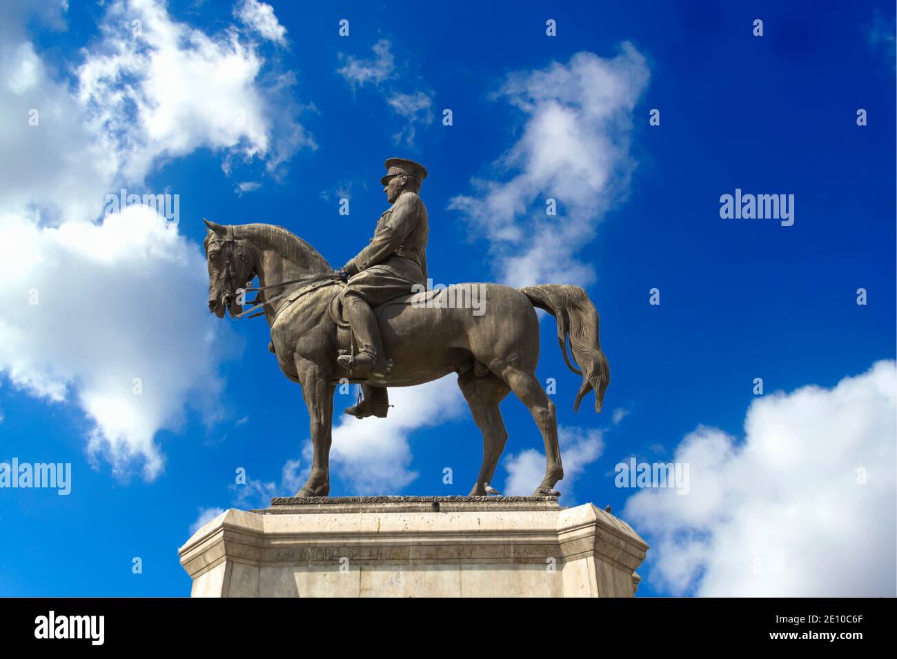 The statue of Ataturk and national flags of modern Turkey in Ulus ...