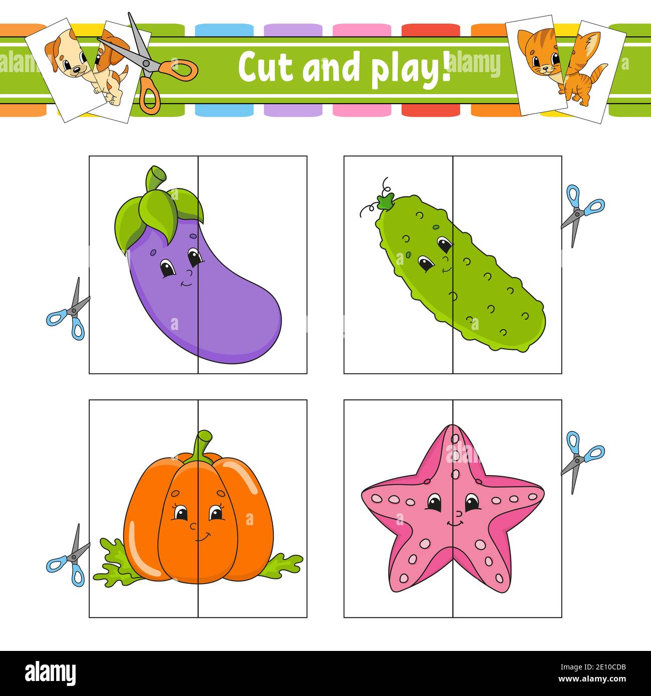 Cut and play. Flash cards. Color puzzle. Education developing worksheet ...