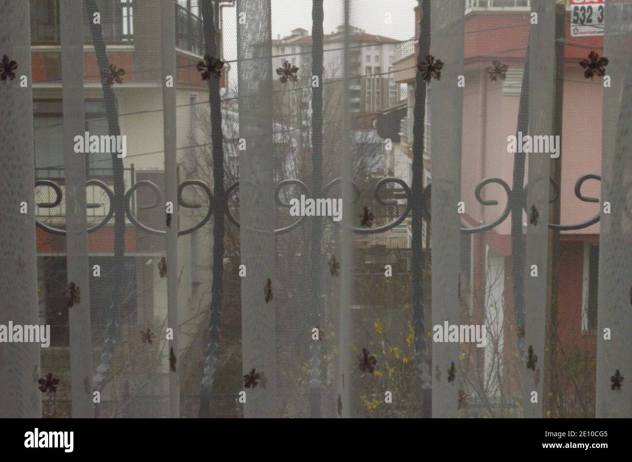 in the foreground curtain background iron bars Stock Photo - Alamy