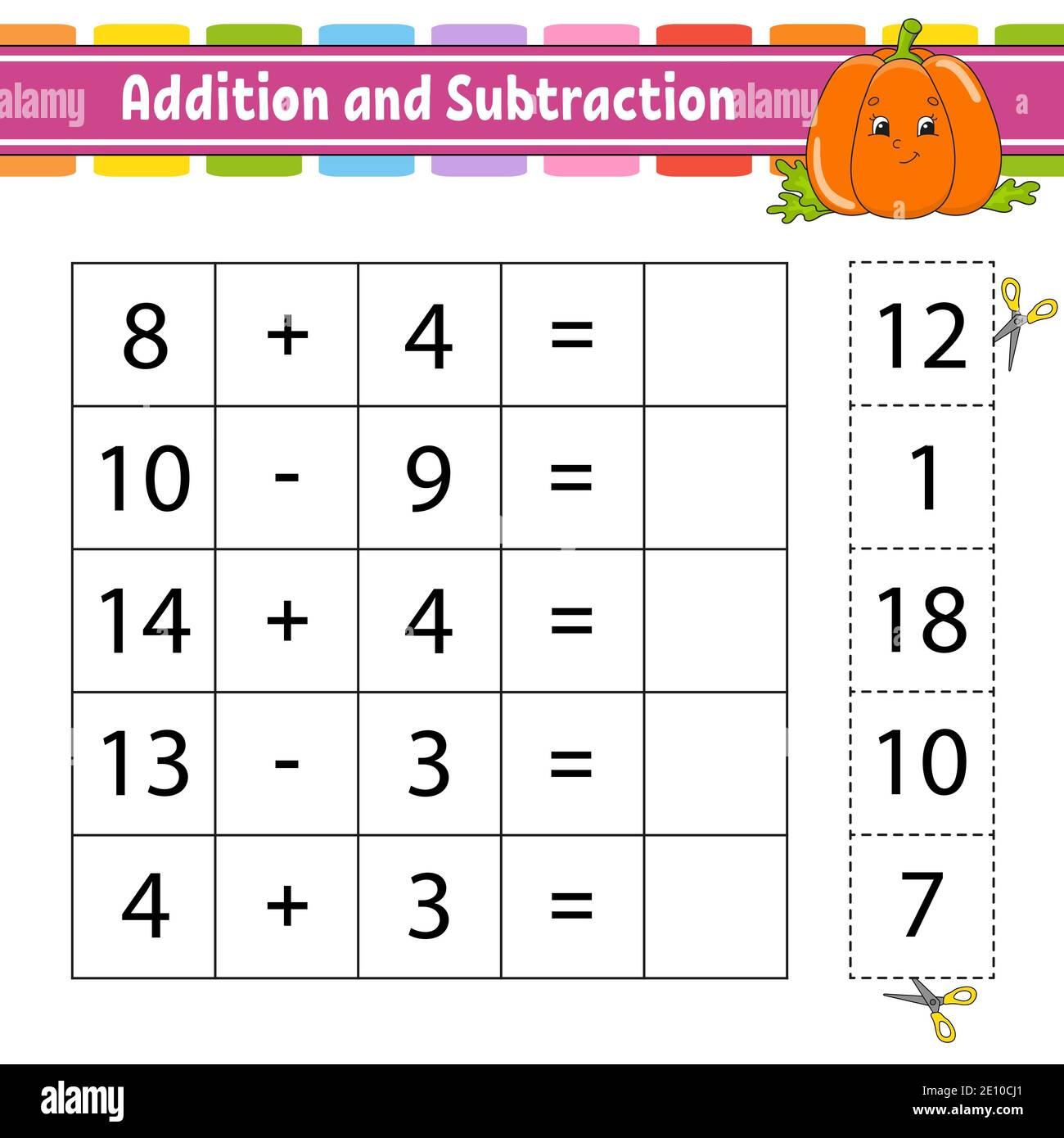 Addition and subtraction. Task for kids. Education developing worksheet ...
