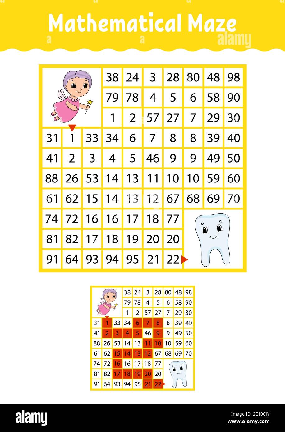 Mathematical maze. Game for kids. Funny labyrinth. Education developing ...