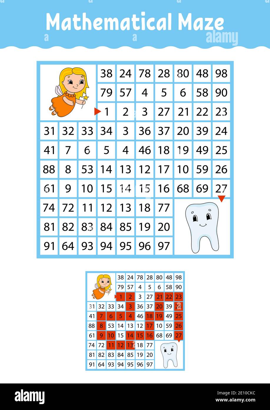 Mathematical maze. Game for kids. Funny labyrinth. Education developing ...