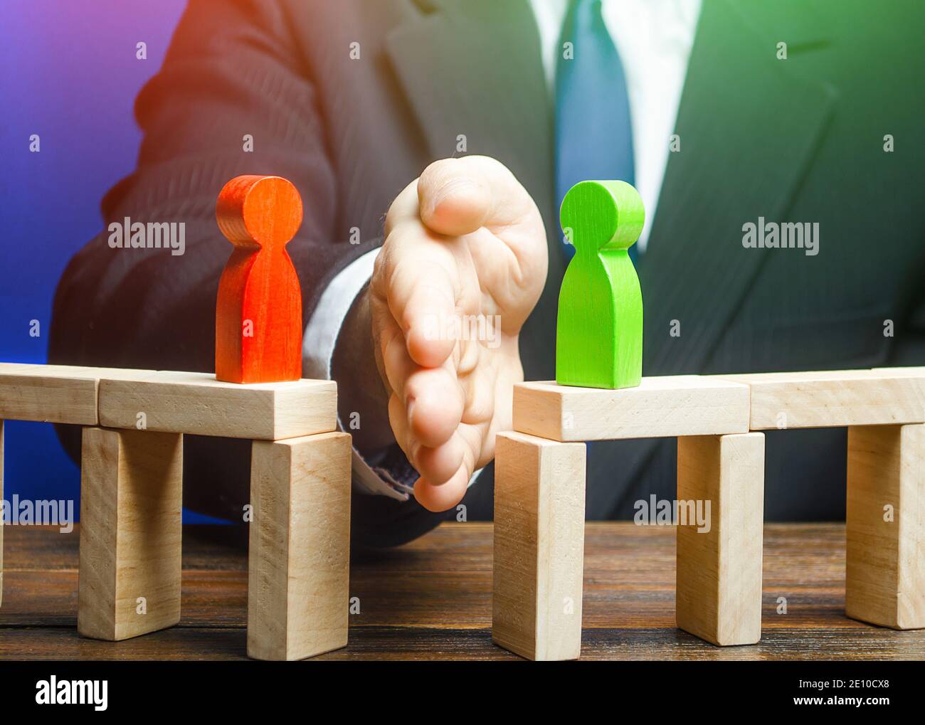 The man separates the disputes with his palm. Mediation and arbitration ...