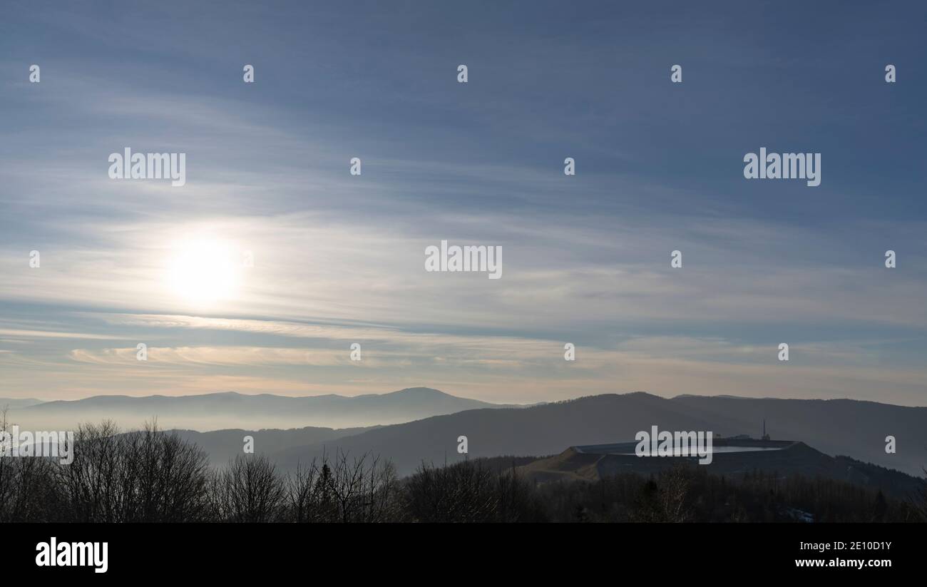 Reservoir from the hydroelectric power plant on the top of Zar Mountain ...