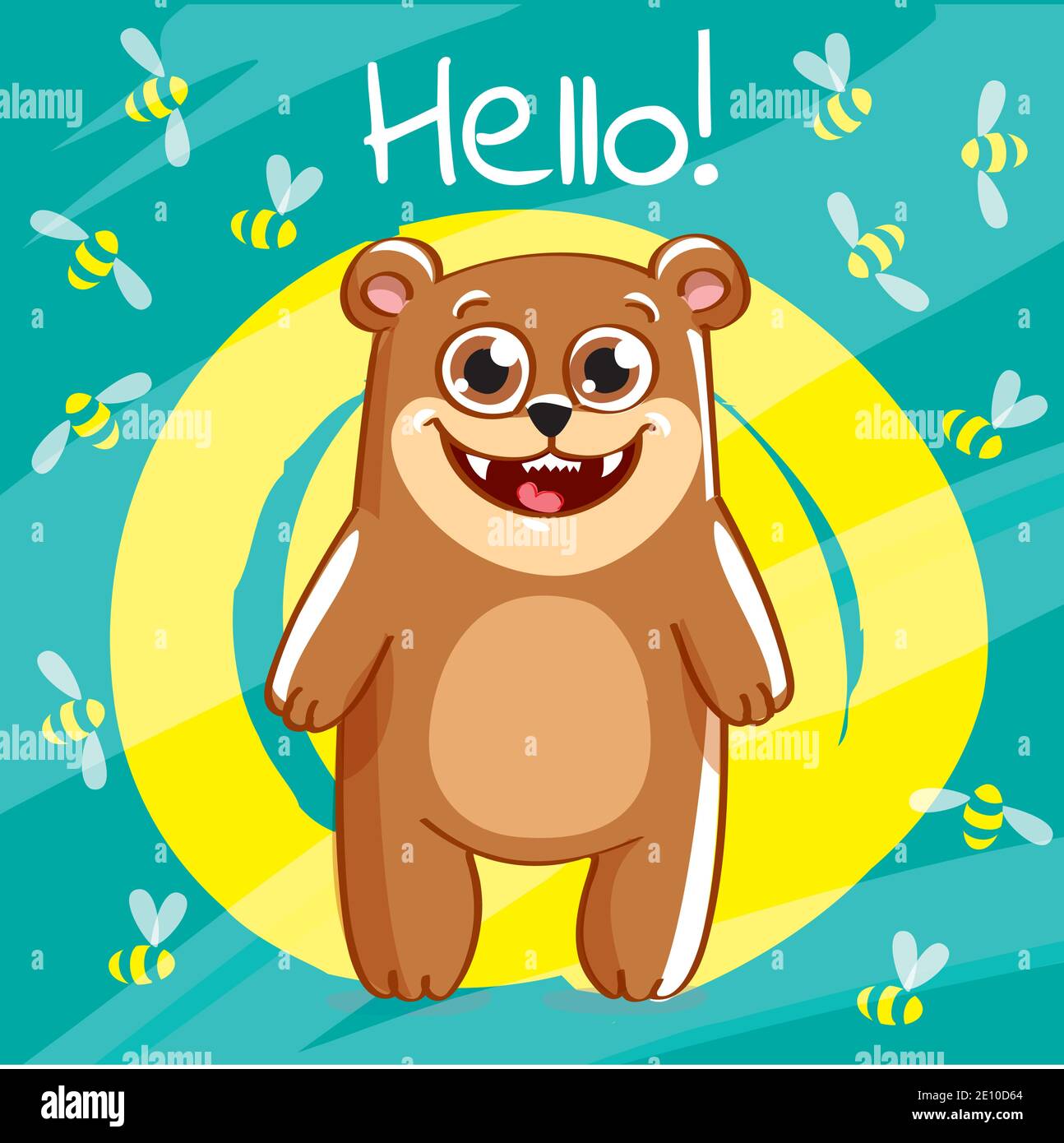 Vector illustration of cartoon bear. Hello Stock Vector Image & Art - Alamy